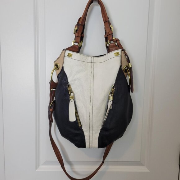 orYANY | Bags | Oryany Colorblock White Black Pebbled Leather Shoulder ...